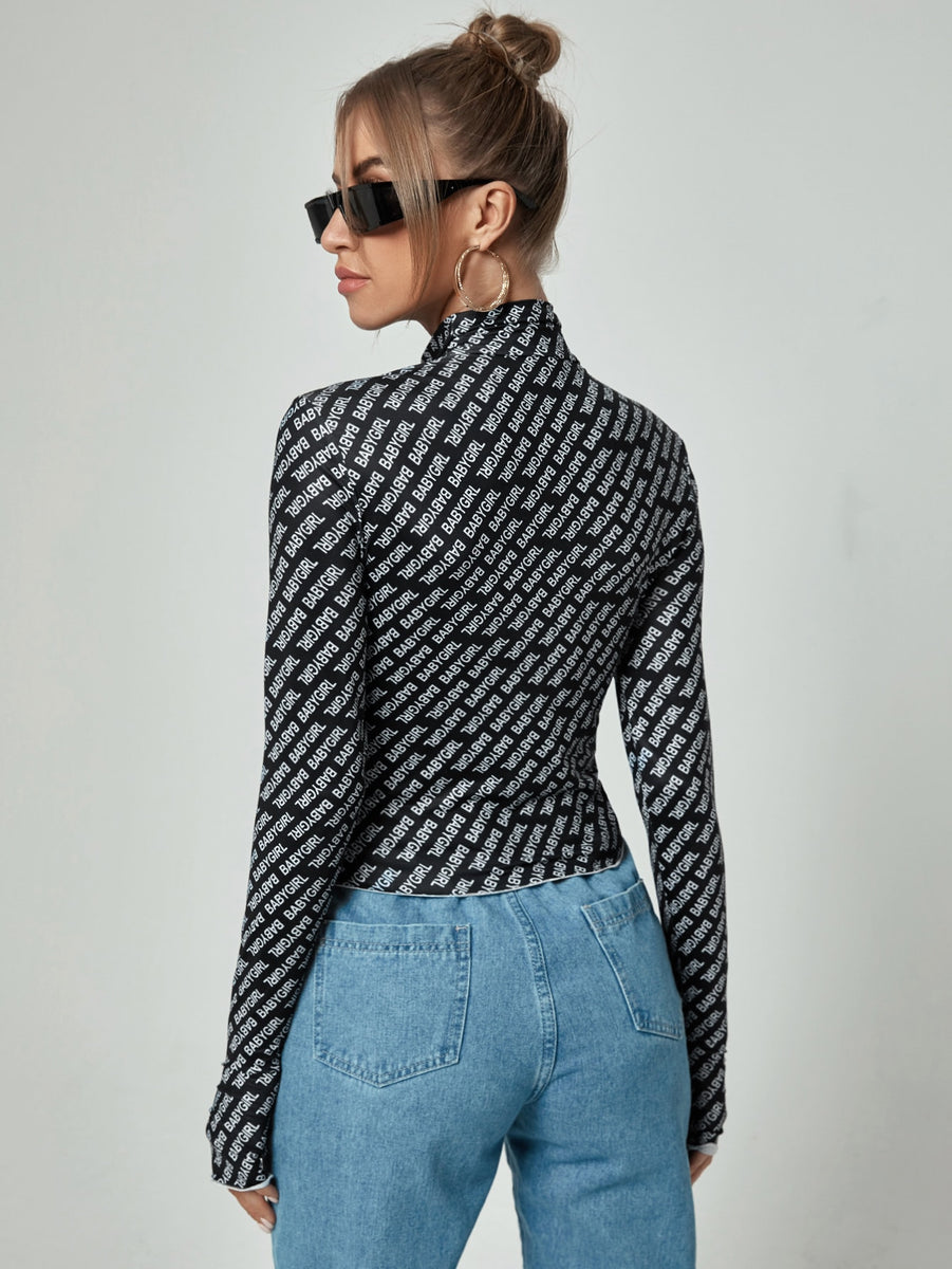 Thumb Holes Allover Letter Graphic Tee SS24 – velar.com.pk